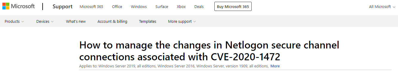 How to manage the changes in Netlogon secure channel connections associated with CVE-2020-1472